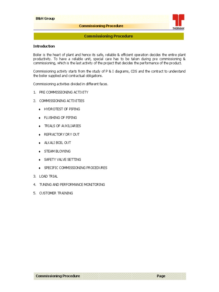 Commissioning Procedure | PDF | Boiler | Refractory