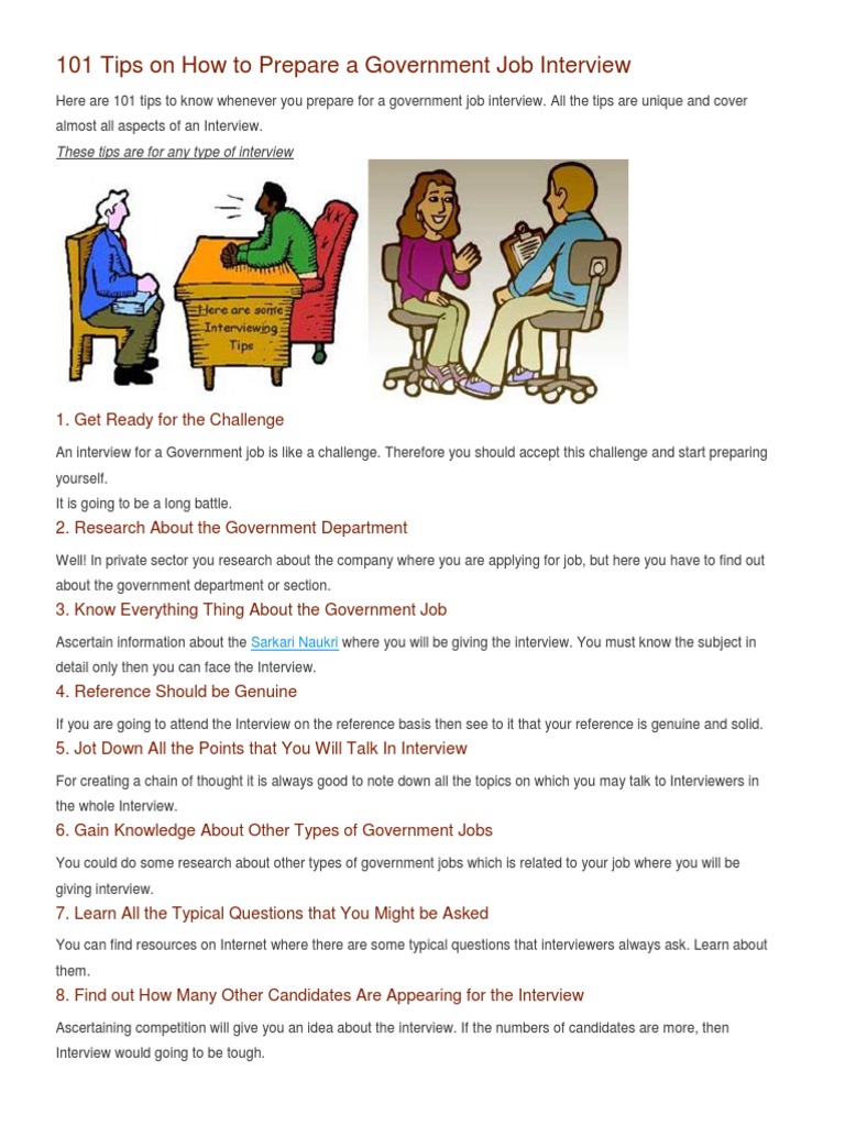 101 Tips On How To Prepare A Government Job Interview | PDF | Interview ...