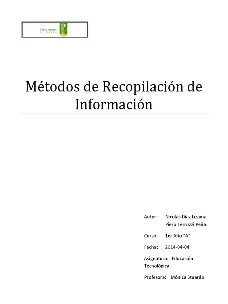Métodos de Recopilación de Información | PDF | Cuestionario | Información