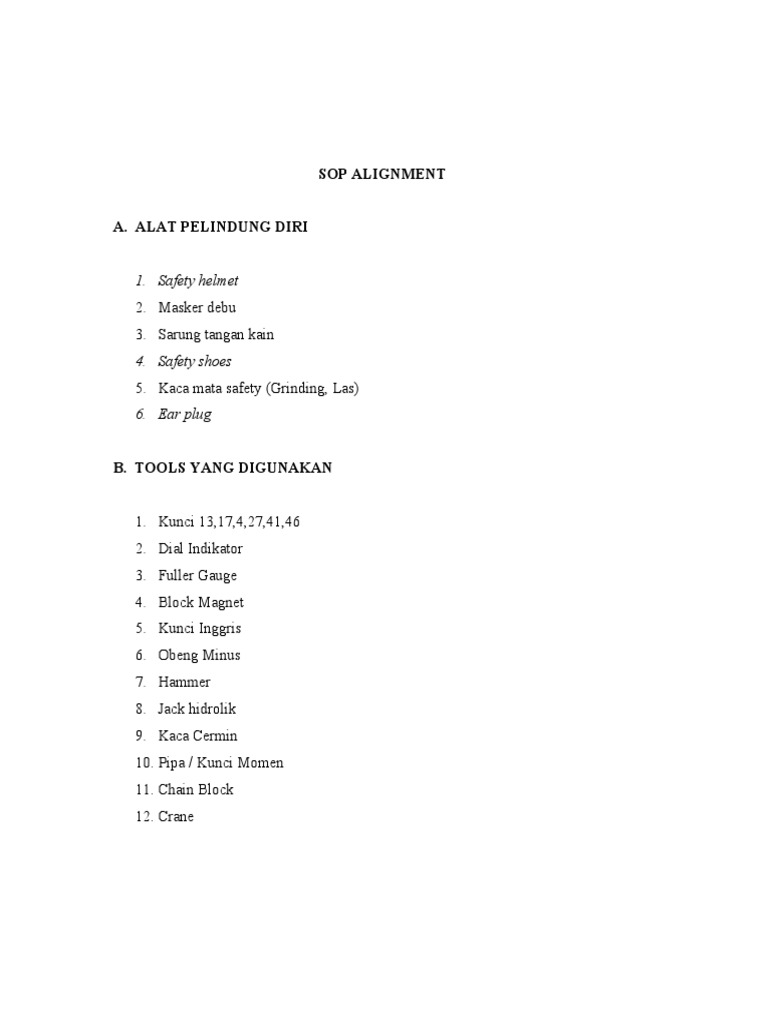 SOP Alignment Mesin | PDF | Teknologi & Rekayasa