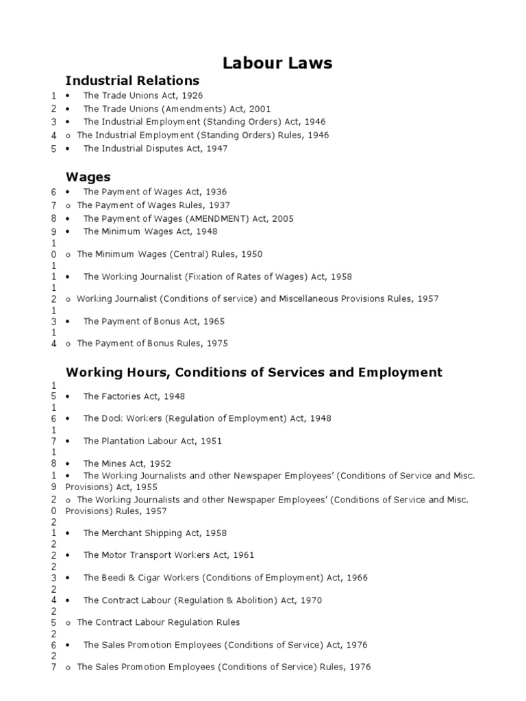 A Comprehensive Overview of Key Labour Laws and Acts Regulating ...