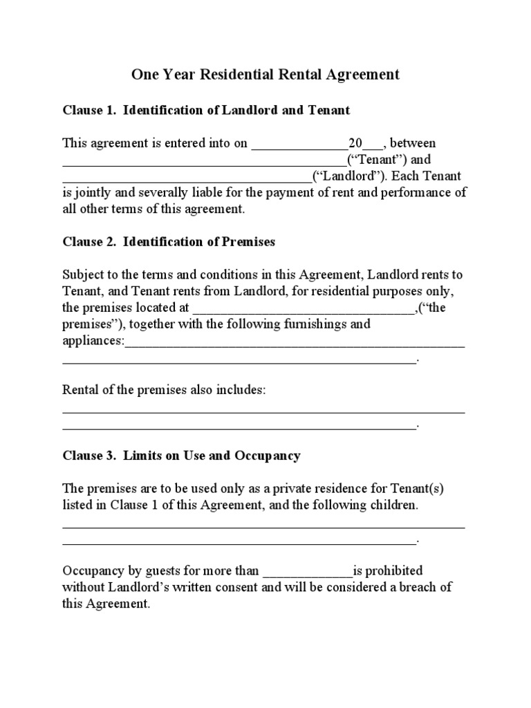 One Year Residential Rental Agreement 3-25-12 | Leasehold Estate | Landlord