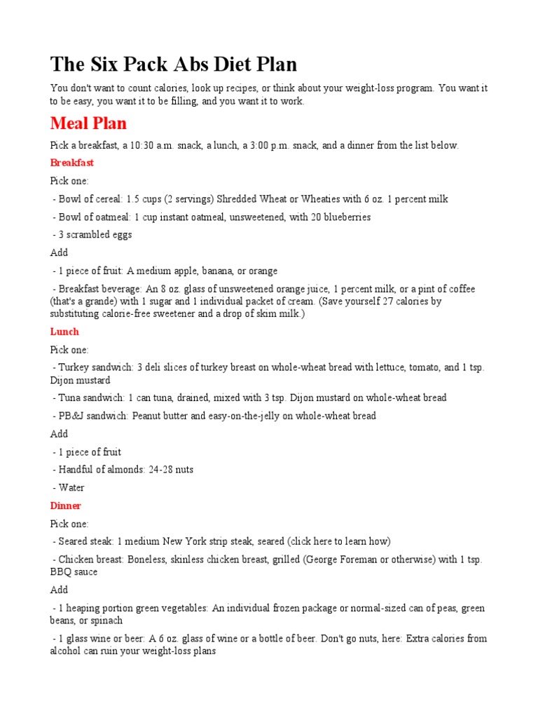 Six Pack Abs Diet | PDF | Eating Behaviors Of Humans | Cooking