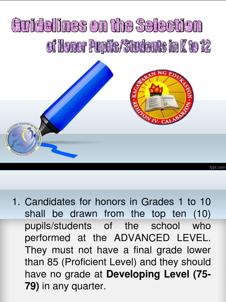 Guidelines On The Selection of Honor Students-Pupils in K To 12 | PDF ...