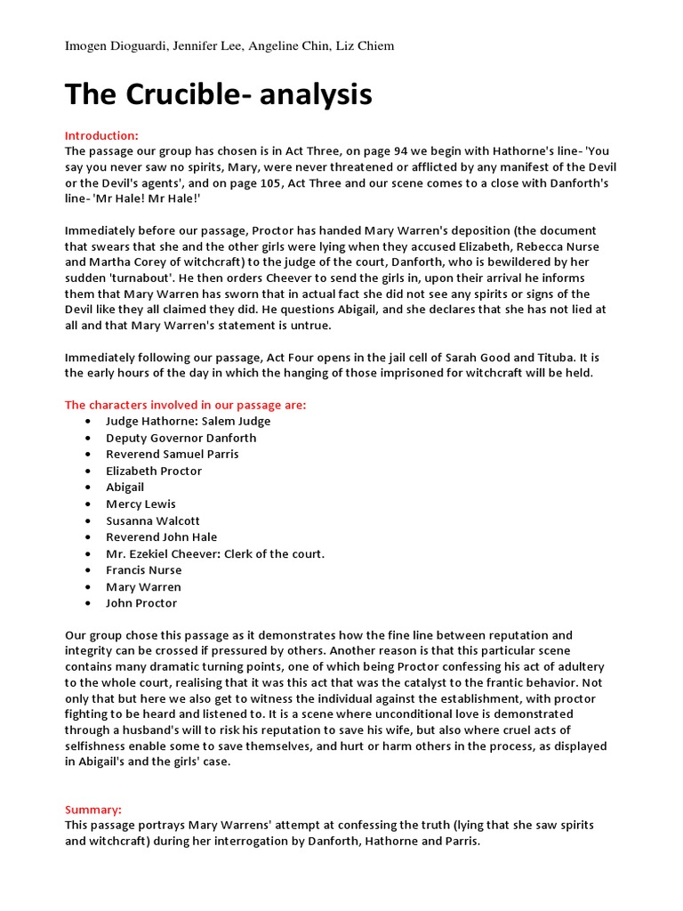 The Crucible Excerpt Analysis | PDF | Witch Trials | Religion And Belief