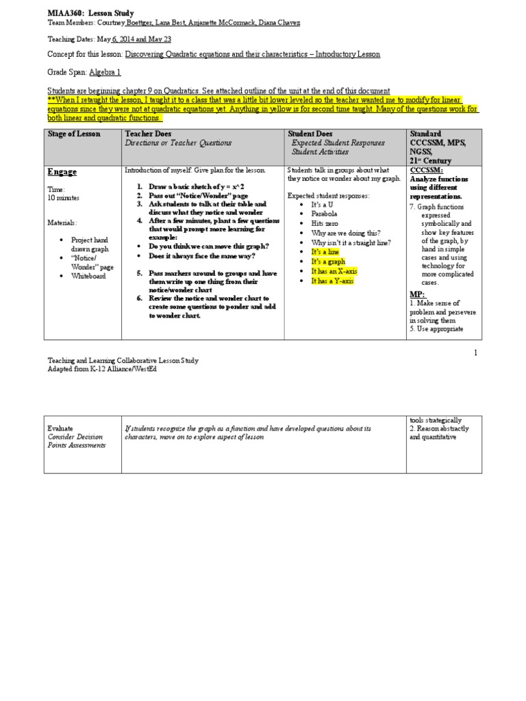 Quadratic Equations Lesson Plan | PDF | Career & Growth | Teaching ...