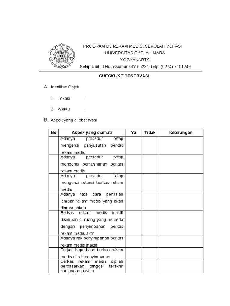 Contoh Checklist Observasi | PDF | Sains & Matematika
