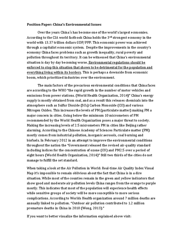 Position Paper China Environmental Issues Kevin Moreno | PDF ...