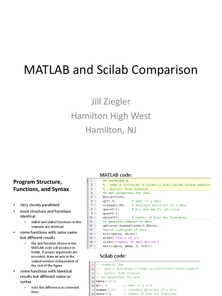 MATLAB and Scilab Comparison Guide | PDF | Matlab | Histogram MATLAB and Scilab Comparison Guide | PDF | Matlab | Histogram