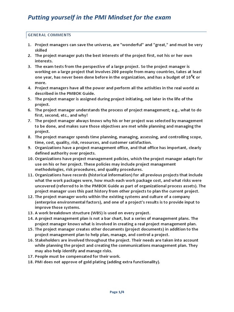 20-PMI MindSet For Questions | PDF | Project Management | Risk Management