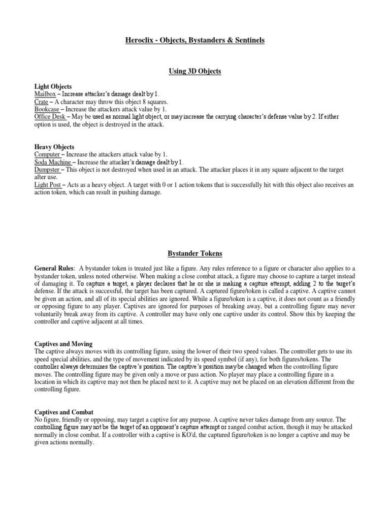 Heroclix Objects Bystanders Sentinels | PDF | Gaming | Leisure