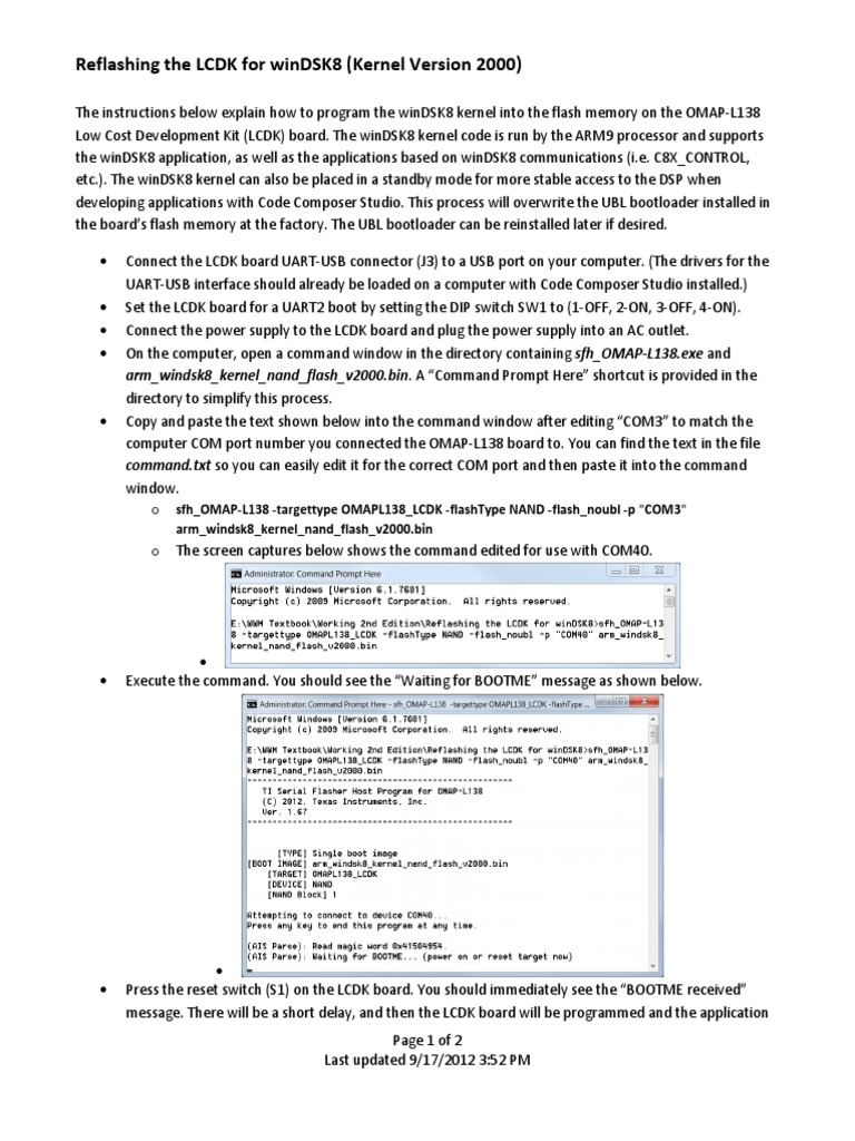Reflashing The LCDK For WinDSK8 | PDF | Booting | Kernel (Operating System)