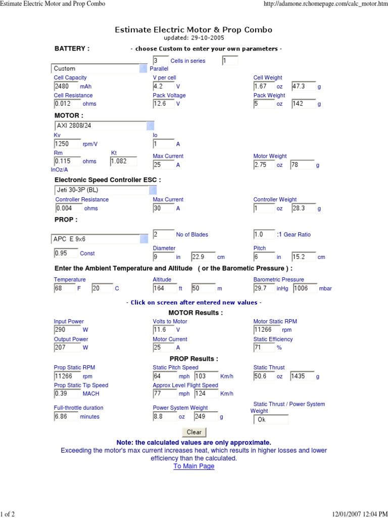 RC Motor & Prop Calculator | PDF | Science & Mathematics | Computers