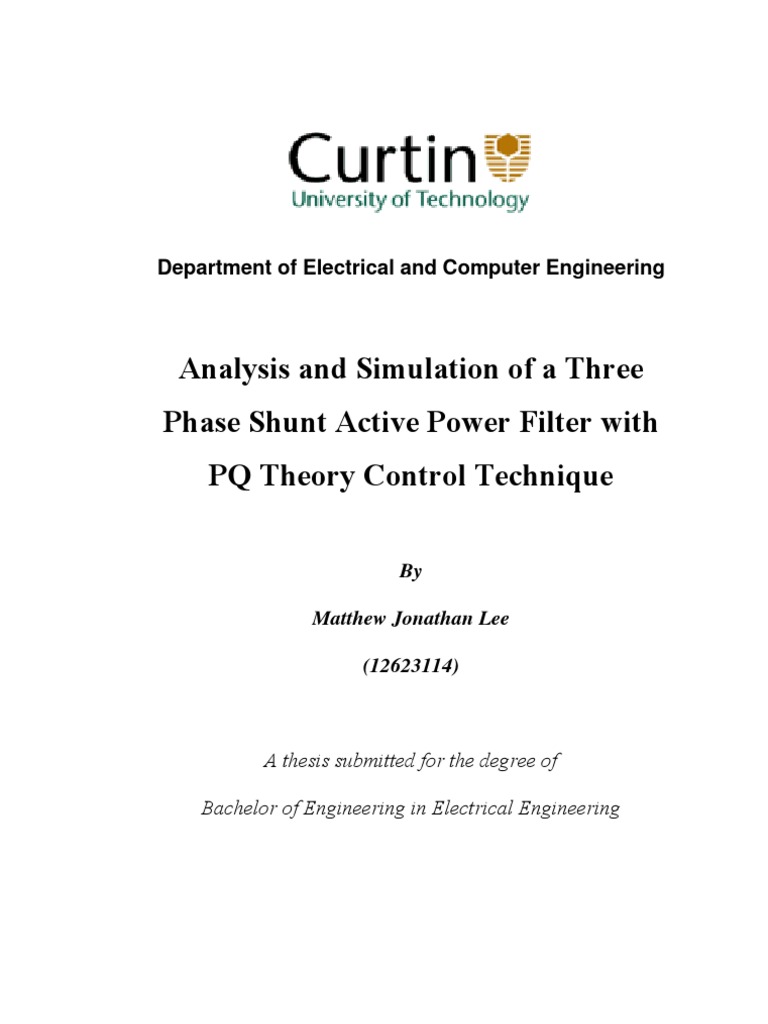 19 Analysis And Simulation Of A Three Phase Shunt Active Power Filter With Pq Theory Control T