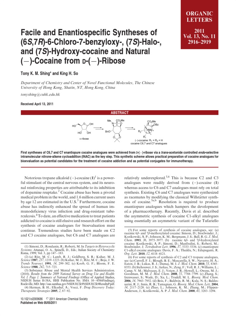 Cocaine Synthesis Shing Org Lett 2011 | Download Free PDF | Chemical ...