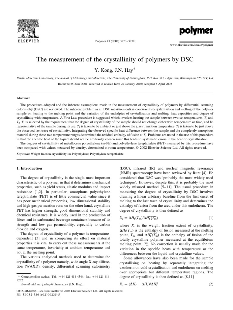 The Measurement of The Crystallinity of Polymer by DSC | PDF ...