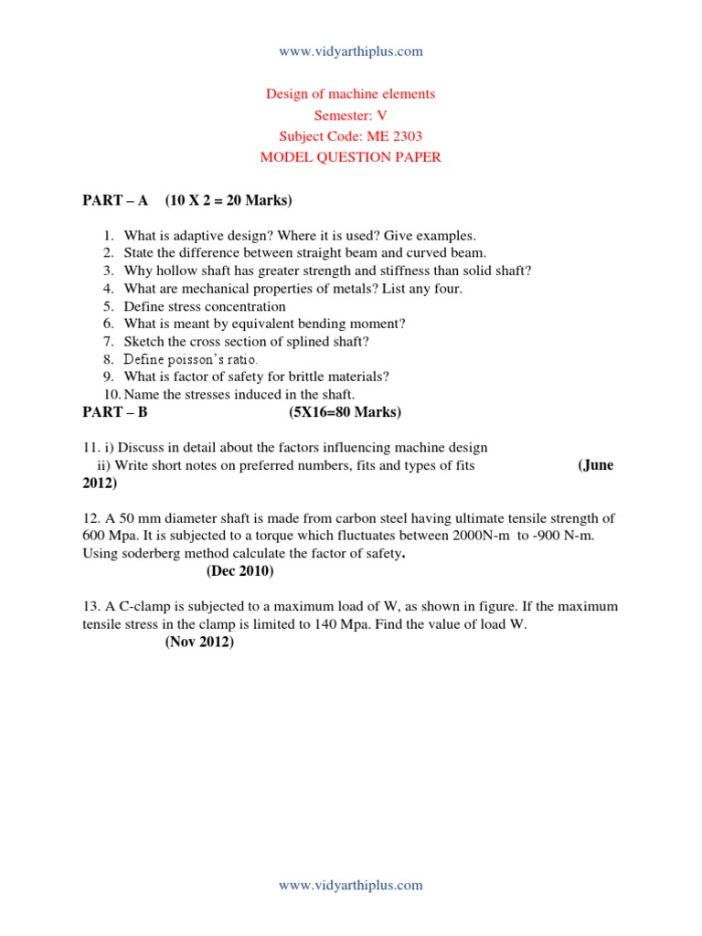 2 Design of Machine Elements Mech | PDF | Strength Of Materials | Belt ...