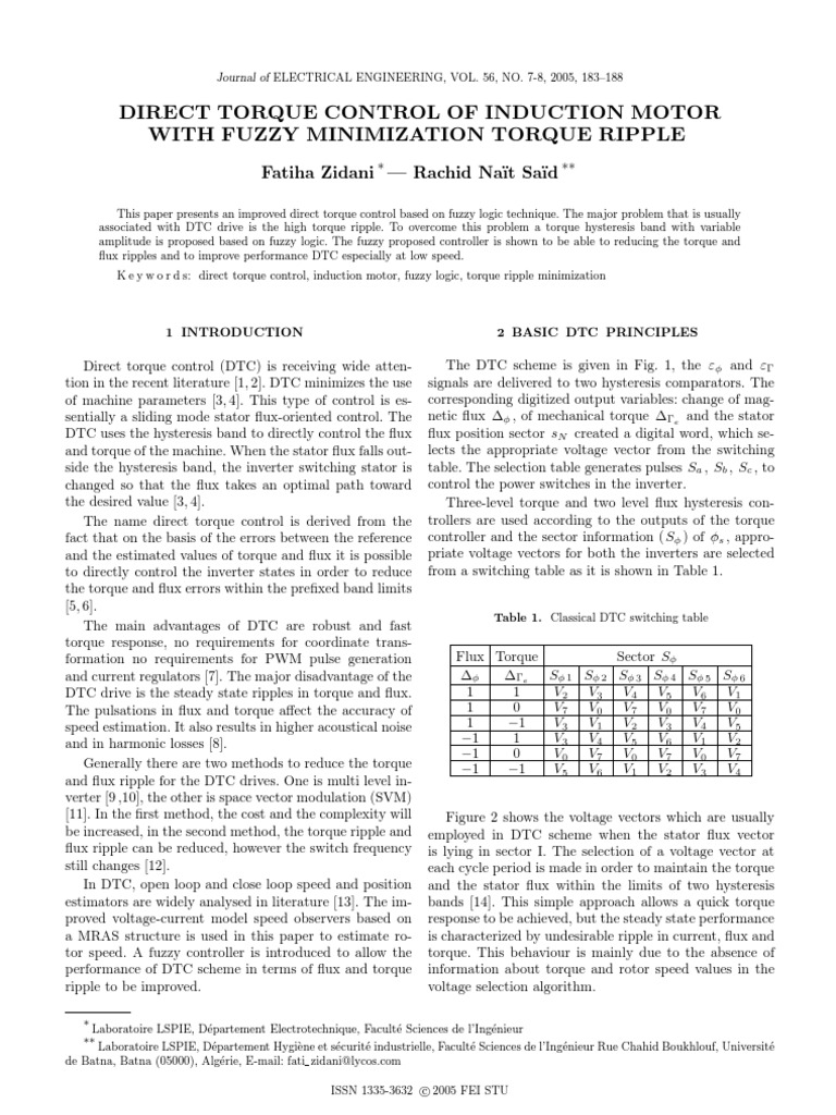 53 Direct Torque Control Of Induction Motor With Fuzzy Minimization Torque Ripple Pdf
