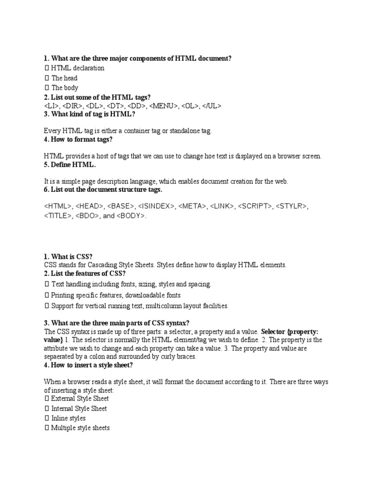 Ip Lab Viva Questions | PDF | Html Element | Computer Standards