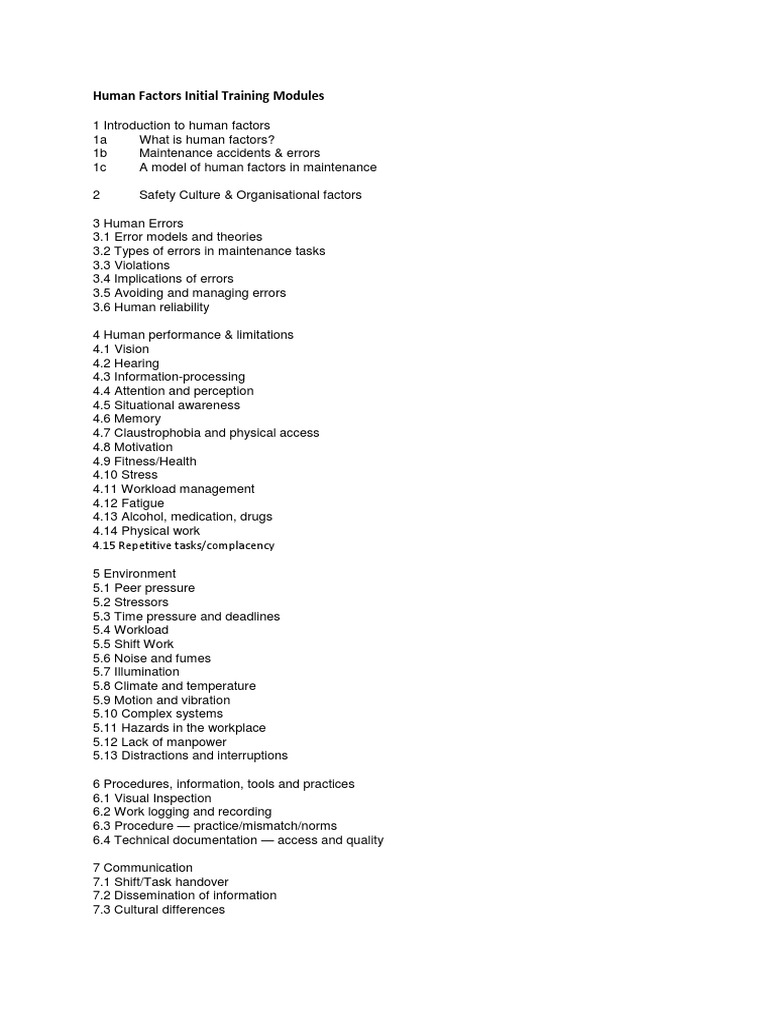 Human Factors Training for Maintenance | PDF | Shift Work | Perception