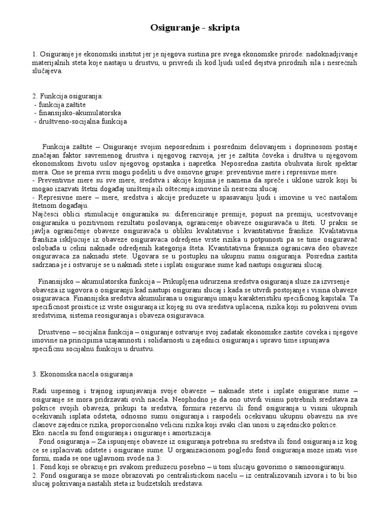 Osiguranje - Skripta | PDF