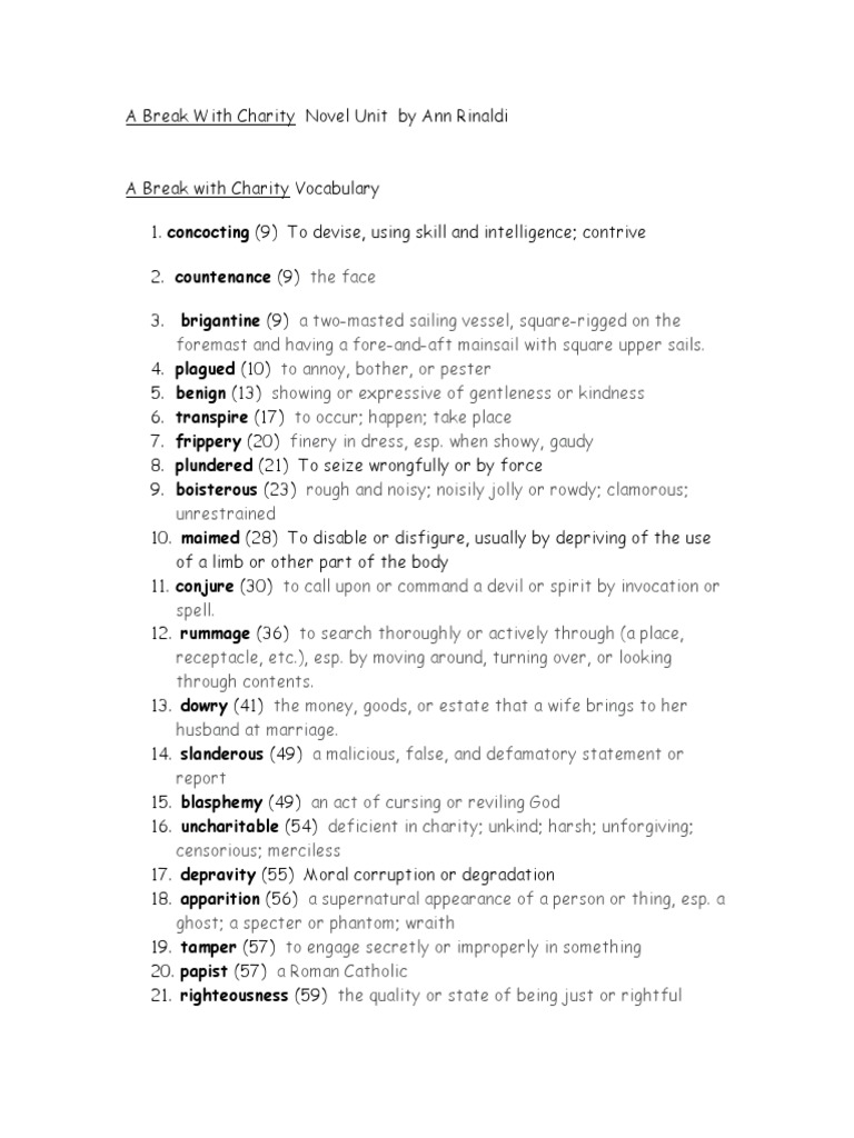 A Break With Charity Novel Unit | PDF