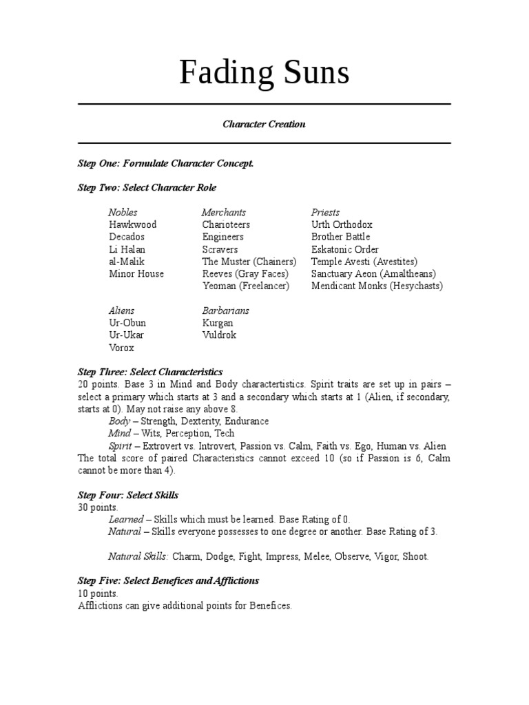 Cheat Sheet Fading Suns | PDF | Leisure