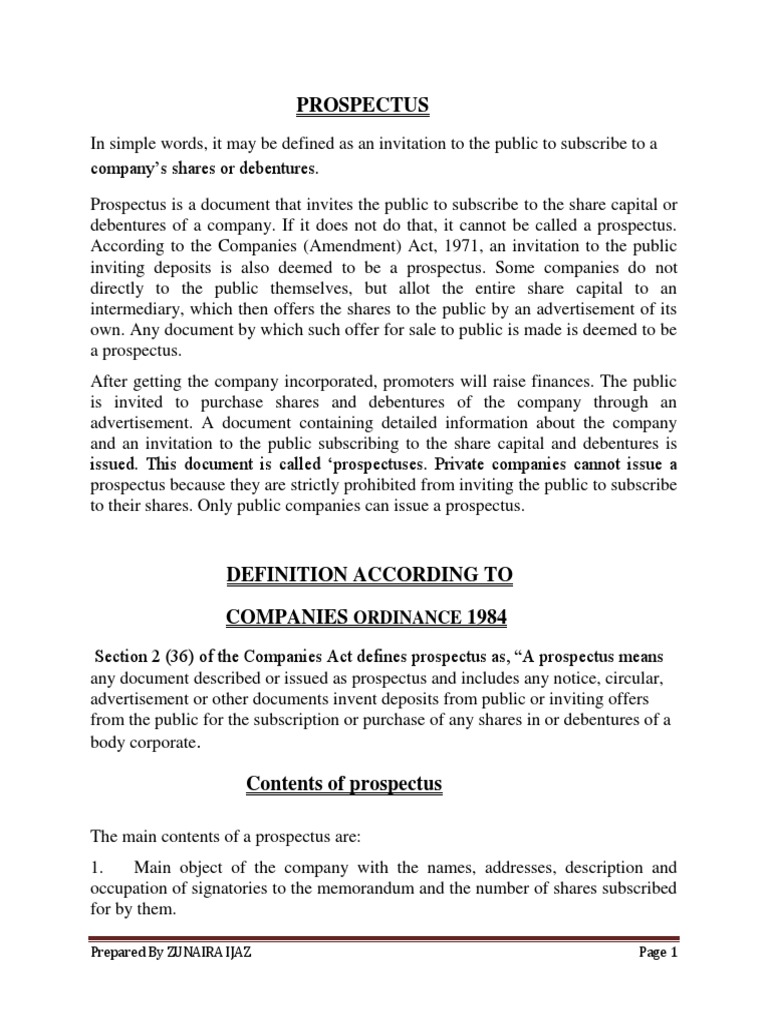 Prospectus Assignment | Prospectus (Finance) | Companies