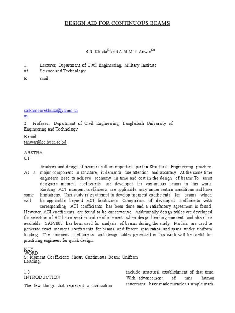 Design Aid For Continuous Beams | PDF | Beam (Structure) | Strength Of ...