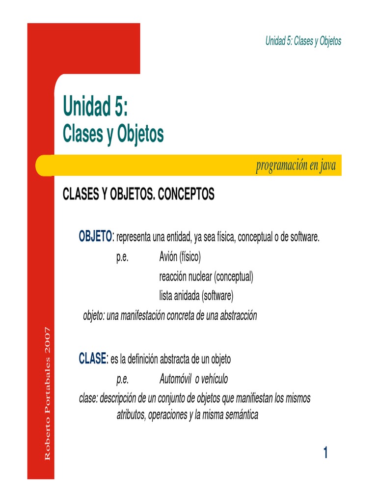 5 - Clases y Objetos | PDF | Objeto (informática) | Java (lenguaje de programación)