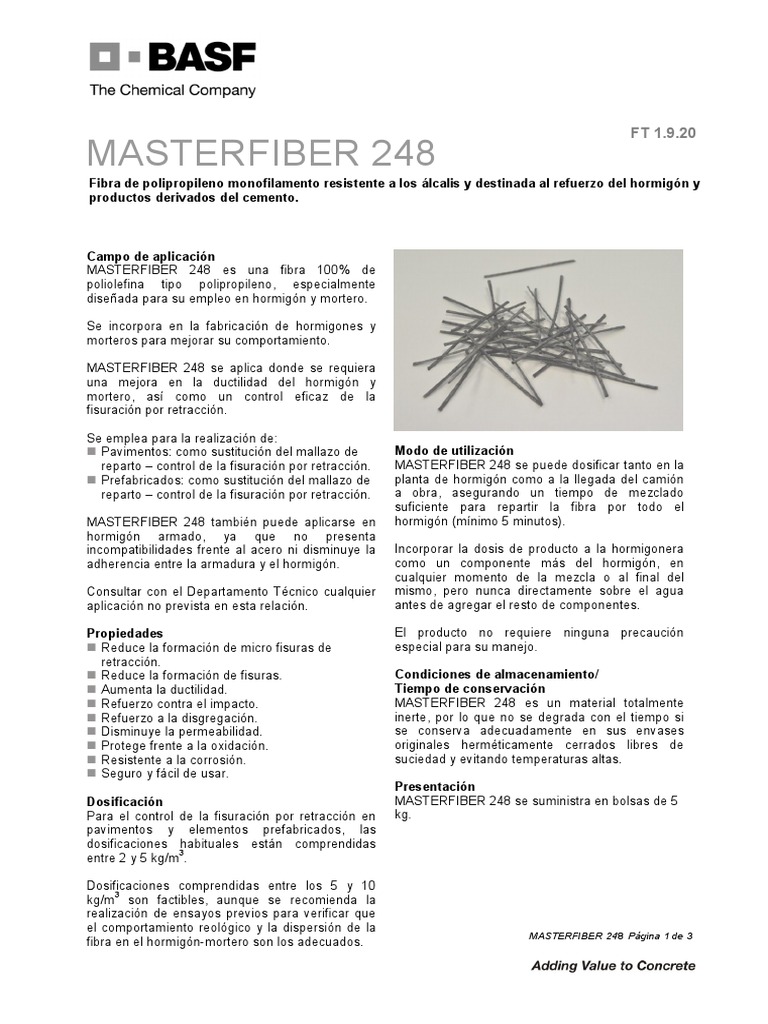 Masterfiber 248 | PDF | Hormigón | Cemento