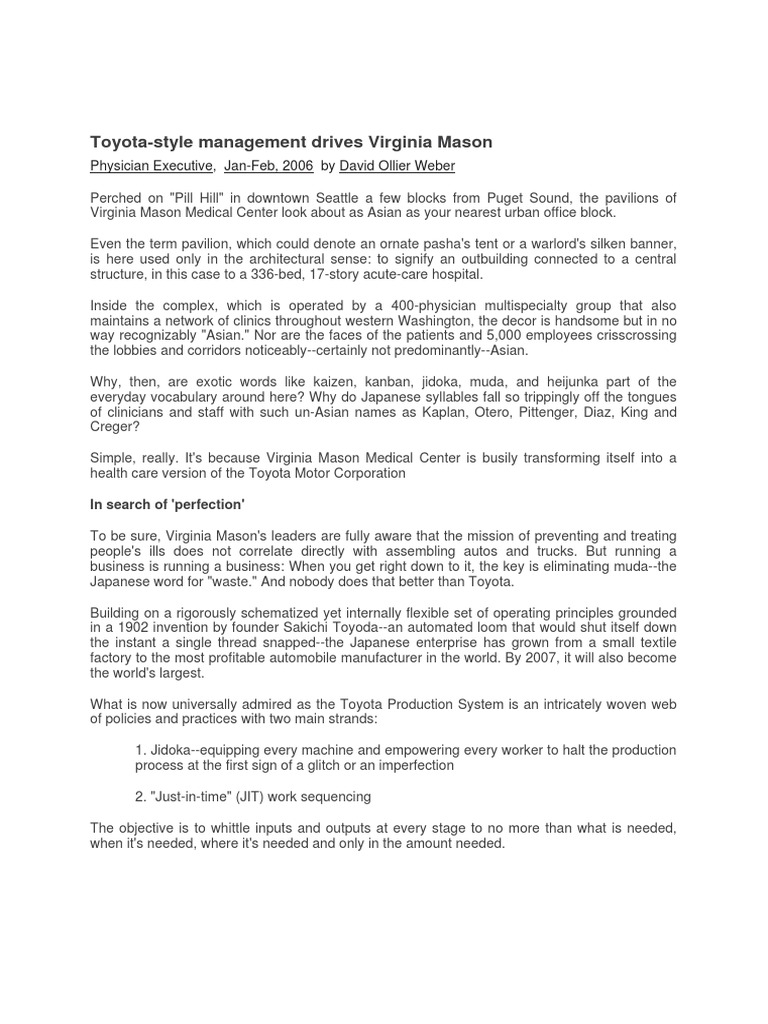 Virginia Mason's Toyota Management System | PDF | Lean Manufacturing ...