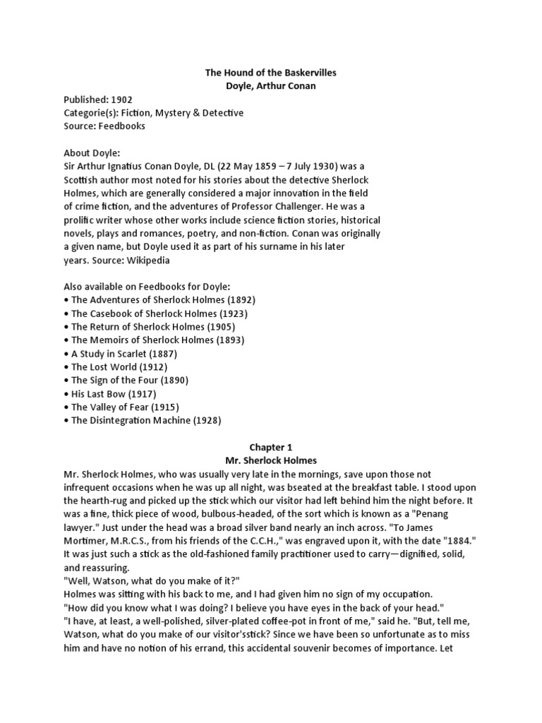 The Hound of The Baskervilles Chapter 1 | PDF | Arthur Conan Doyle ...