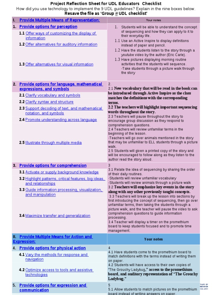 Resave The File As Group # UDL Checklist': Your Notes | PDF | Reading ...
