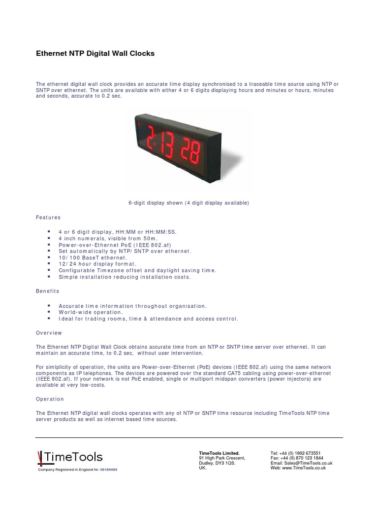 Timetools Ethernet Wall Clock NTP | PDF | Communications Protocols ...