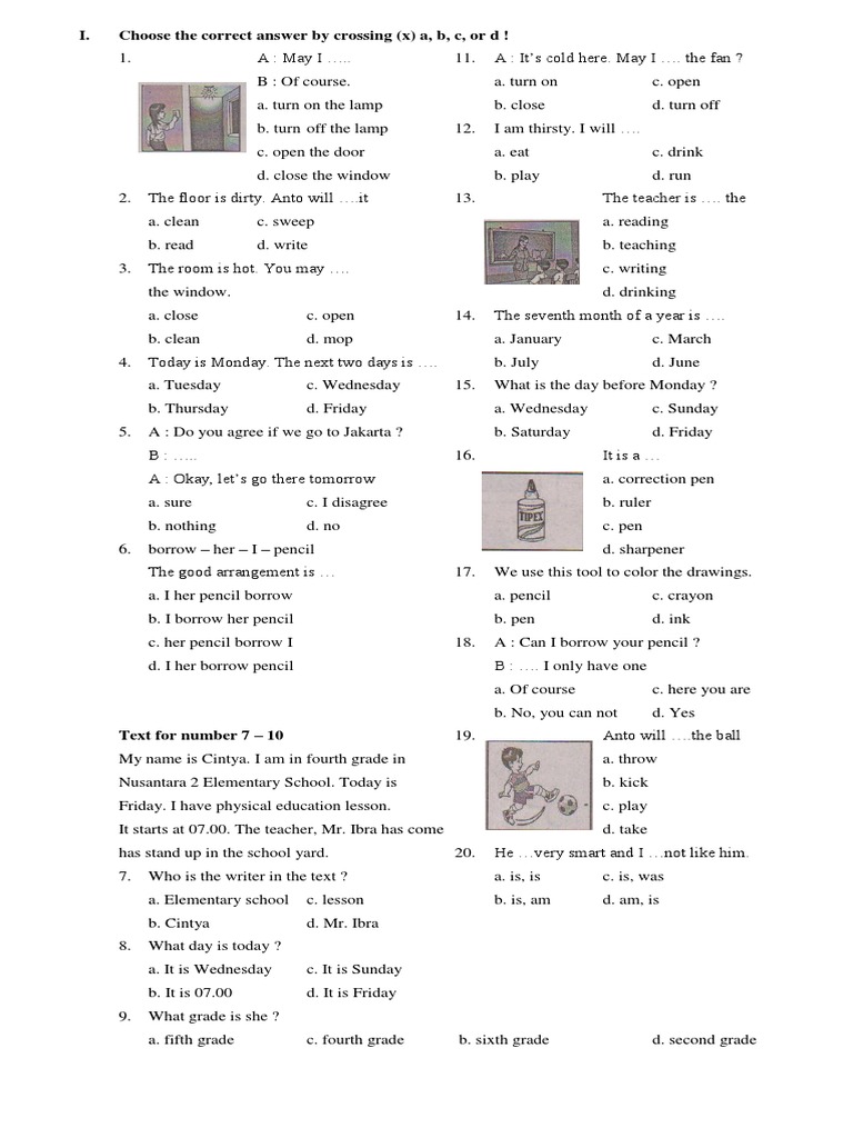 I. Choose The Correct Answer by Crossing (X) A, B, C, or D ! | PDF ...