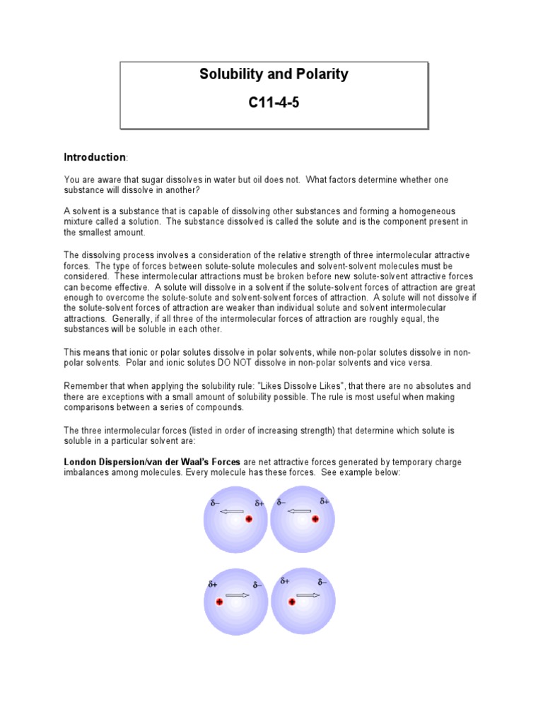 Solubility and Polarity C11!4!5 | PDF | Chemical Polarity | Solution