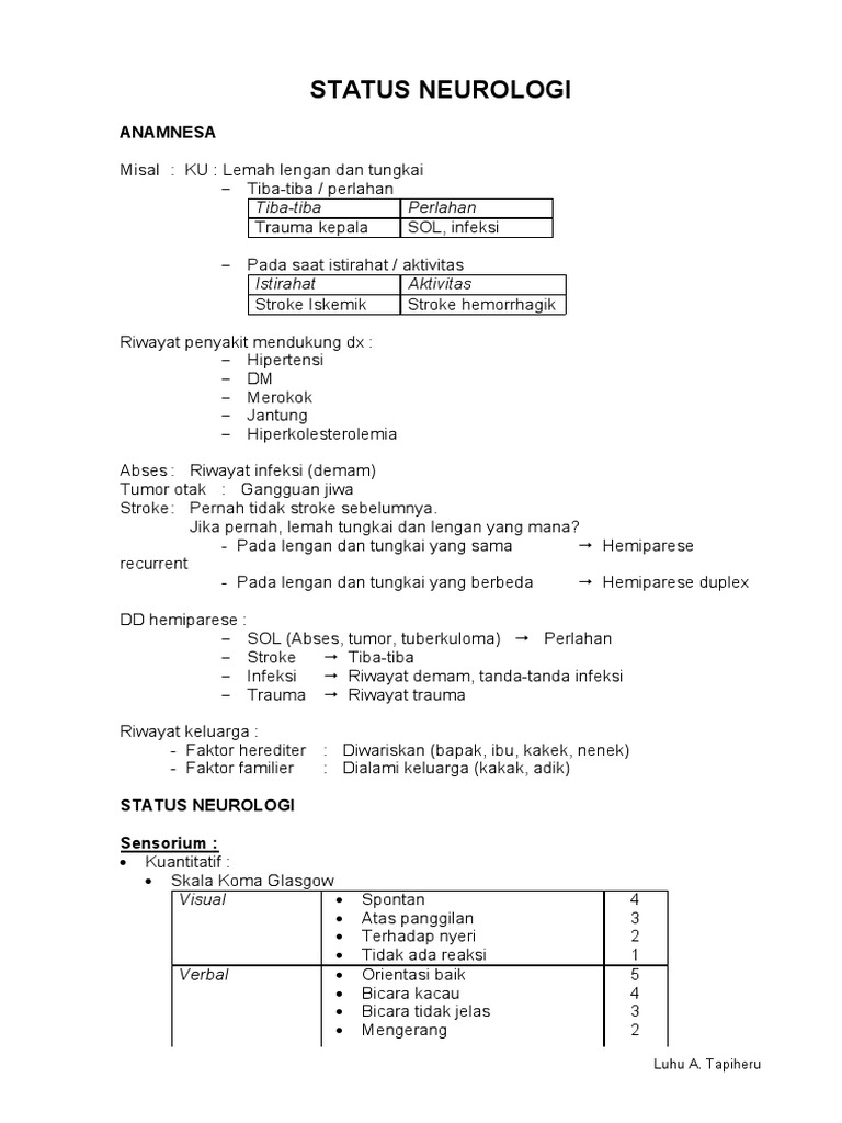 Status Neurologis dan Motorik Anak | PDF