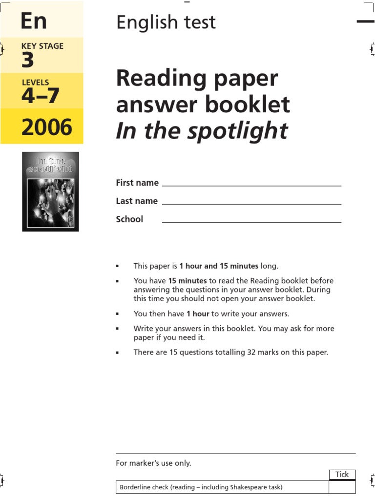 YR9 SATs - Reading Answer Book 2006 | PDF | Paragraph
