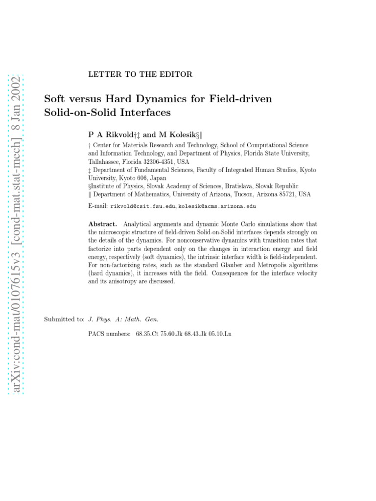 Soft Versus Hard Dynamics For Field-Driven Solid-on-Solid Interfaces | PDF | Phase Transition ...