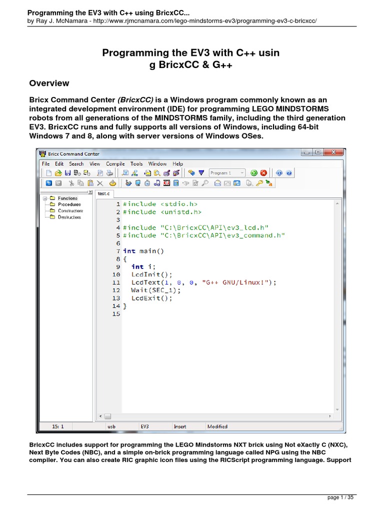 Programming The EV3 With C Using BricxCC G | PDF | Games & Activities ...