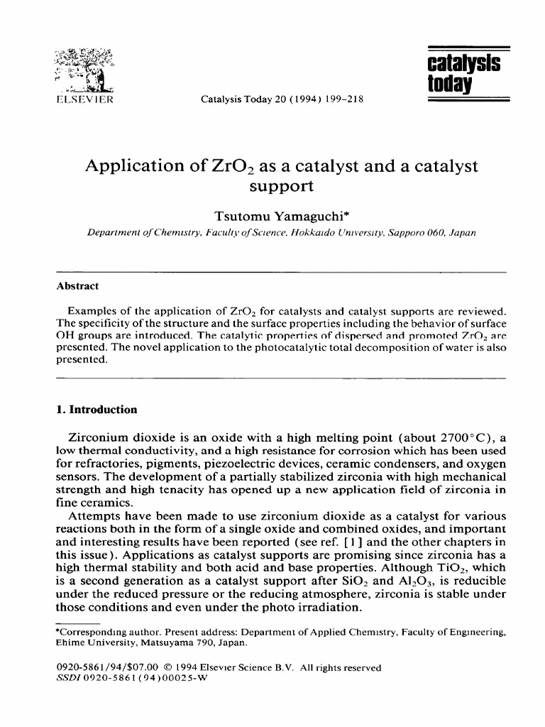 Application of ZrO2 As A Catalyst and A Catalyst Support Catalysis ...