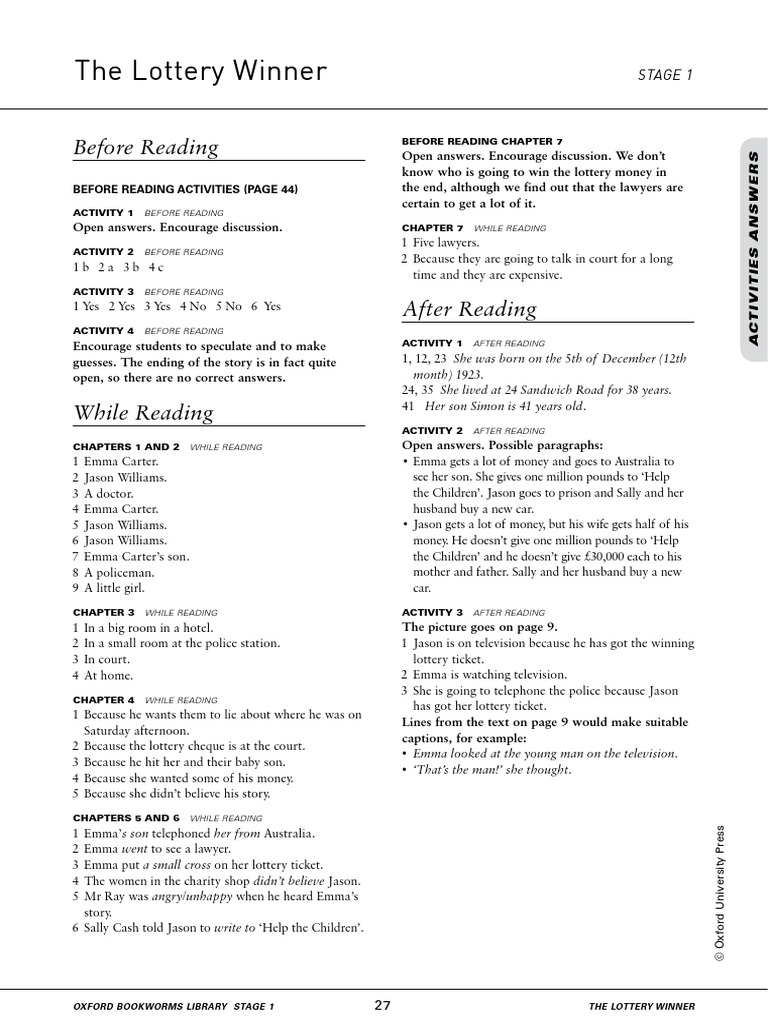 The Lottery Winner Exercises Answers | PDF