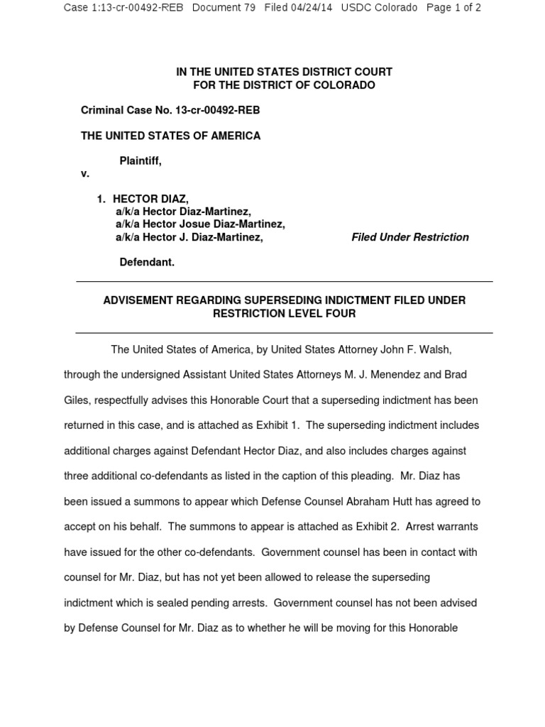 Hector Diaz Federal Indictment | PDF | Summons | Indictment