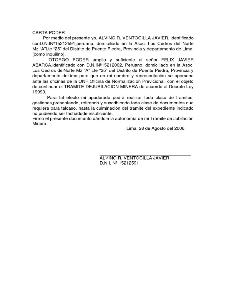 Carta Poder | PDF | Gobierno y personalidad | Documentos oficiales
