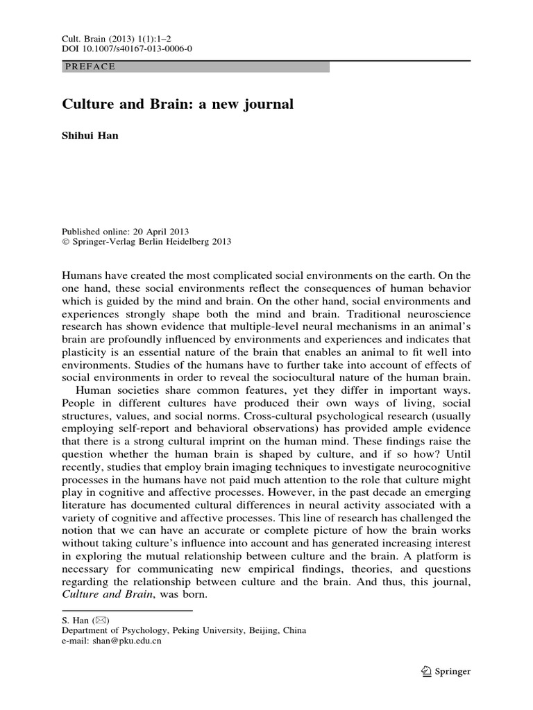 Culture and Brain: A New Journal: Cult. Brain (2013) 1 (1) :1-2 DOI 10. ...