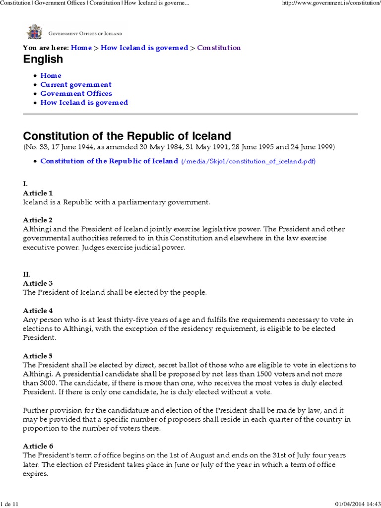 Constitution Iceland Oficial (Antiga) | PDF | Remand (Detention ...