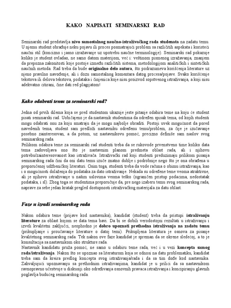 Kako Napisati Seminarski Rad | PDF