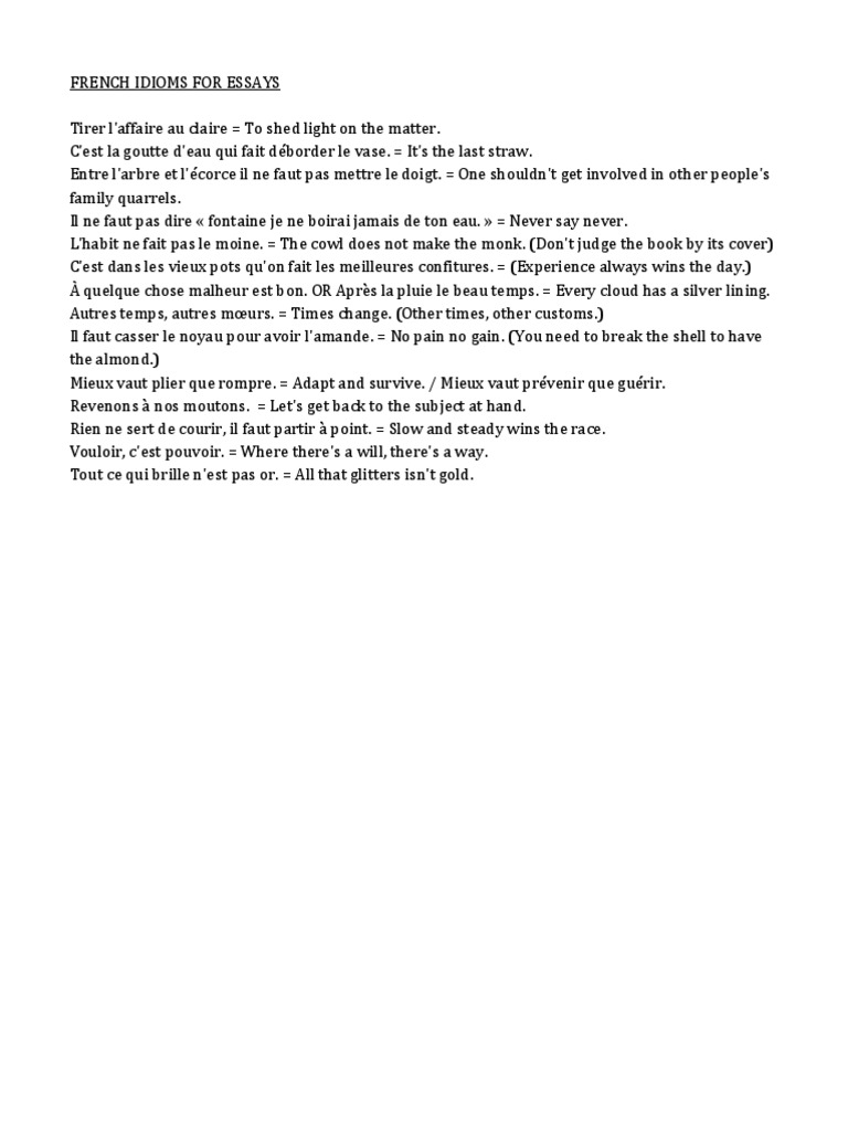 Expressions idiomatiques françaises | PDF | Maison et jardin