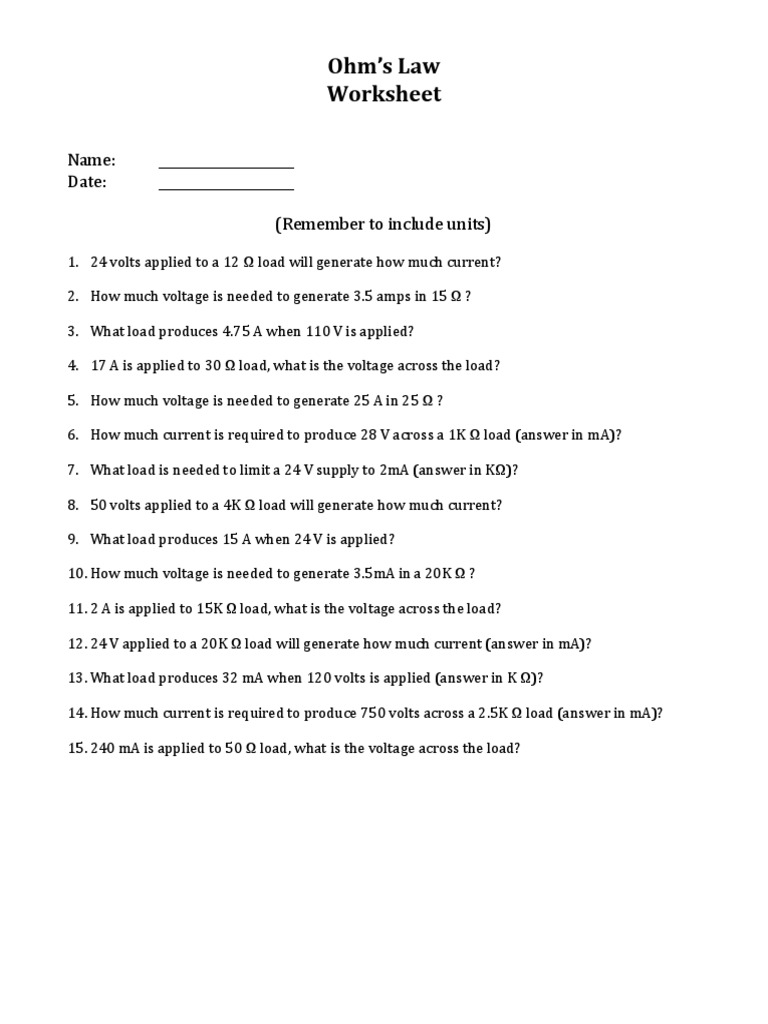 Ohm's Law Practice Problems Worksheet | PDF